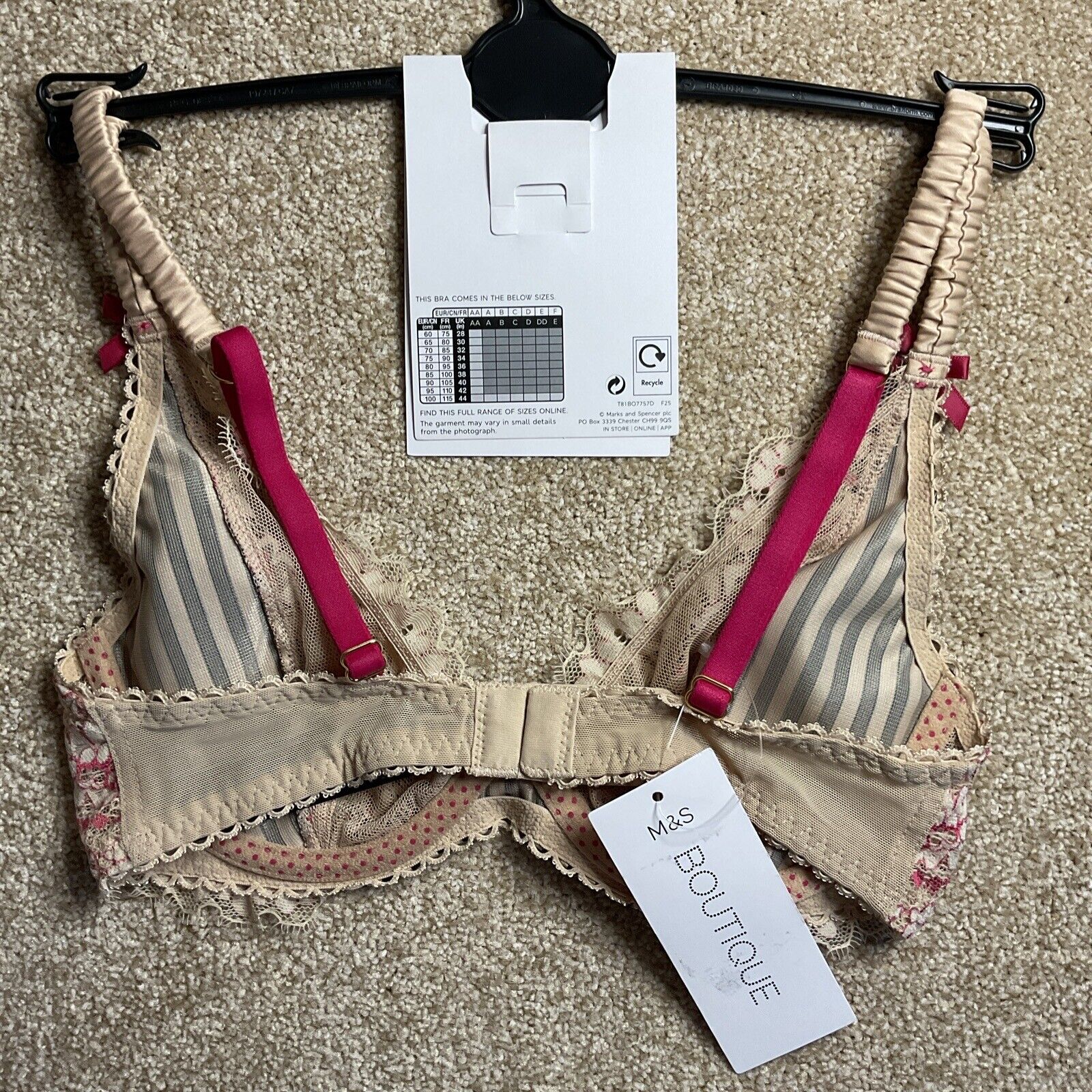 RRP £20 M&S Size 30C Pretty Boutique Plunge Bra Rose Quartz Satin Lace ...