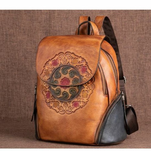 New Women Genuine Real Cow Leather Backpack Book Bag Embossed Handbag ...
