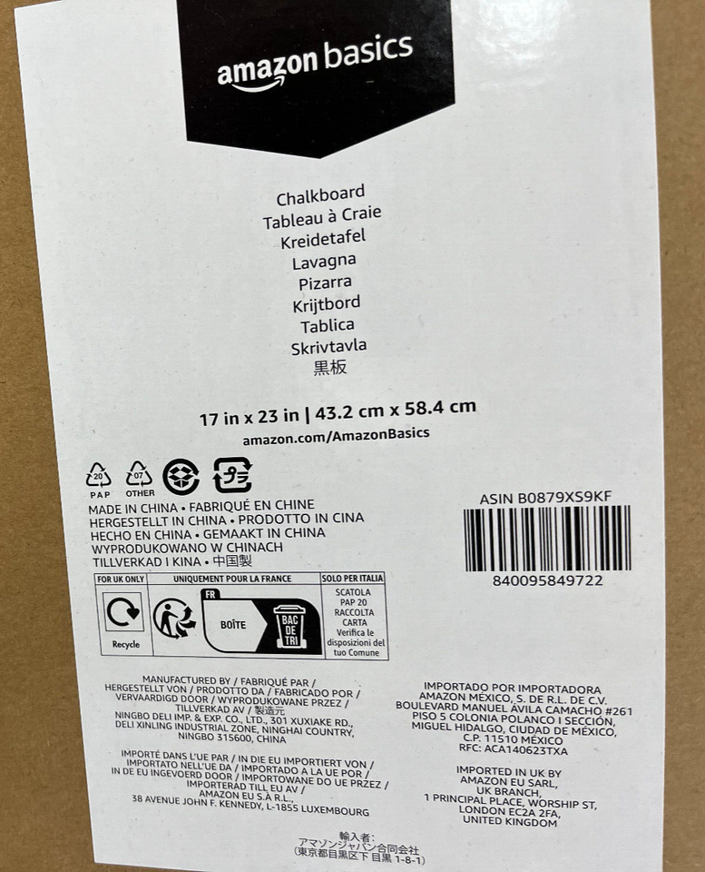 Chalkboard, 17 x 23 Inches Amazon Basics, Magnetic *NEW IN BOX* | eBay