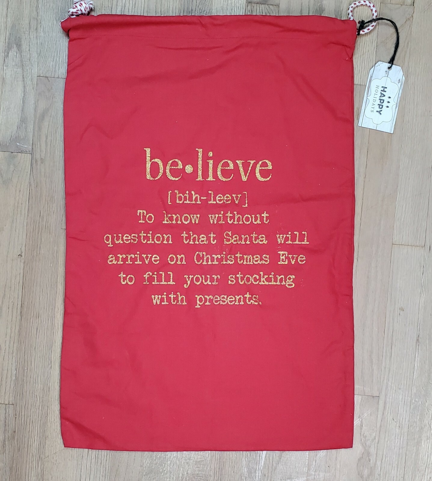 Christmas Red Santa Sack Large Heavy Canvas Gift Present Bag BELIEVE ...