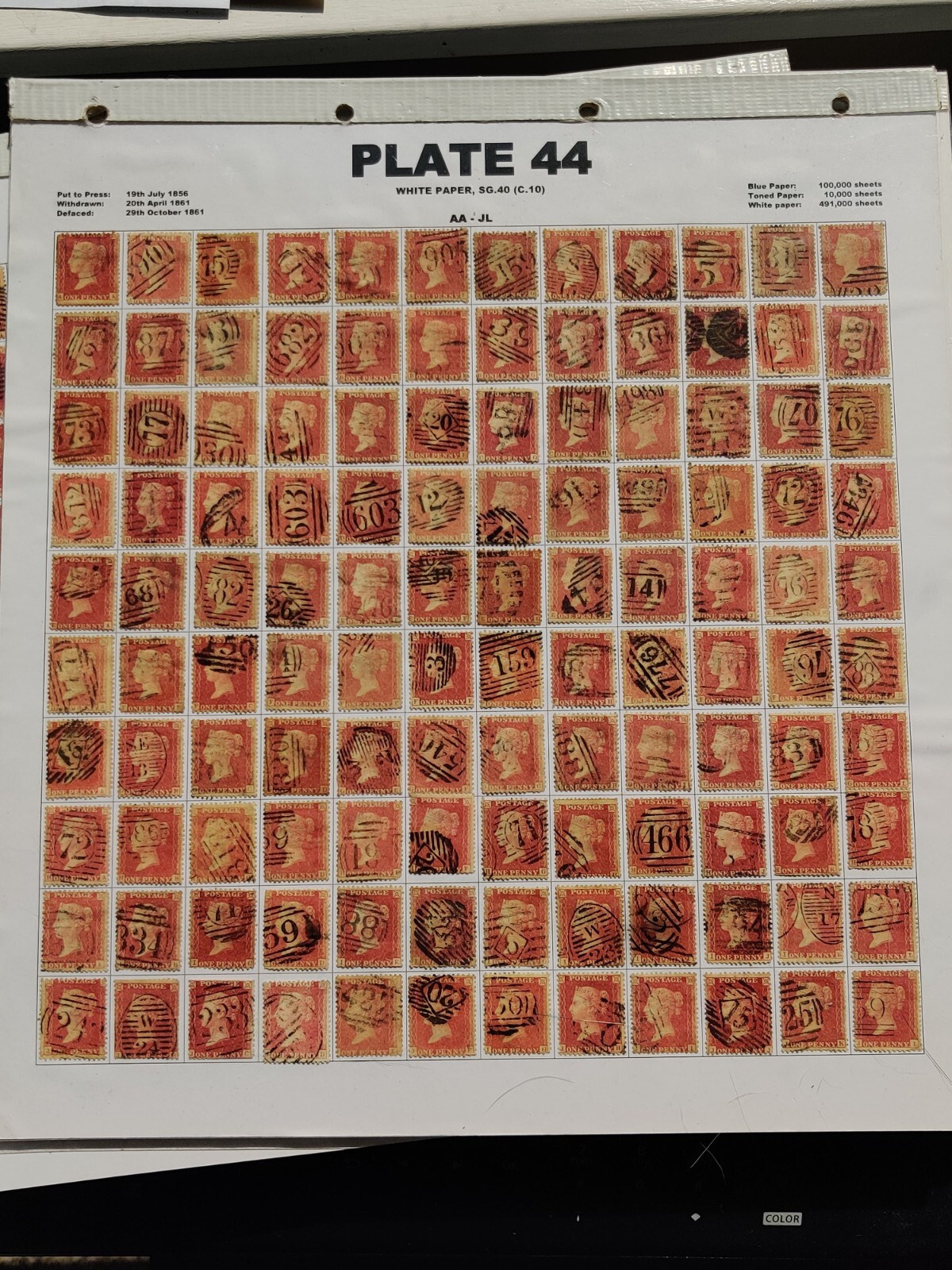 SG40 C10 Plate 44 GB QV 1d Penny Red Star Reconstruction 240 Postage ...