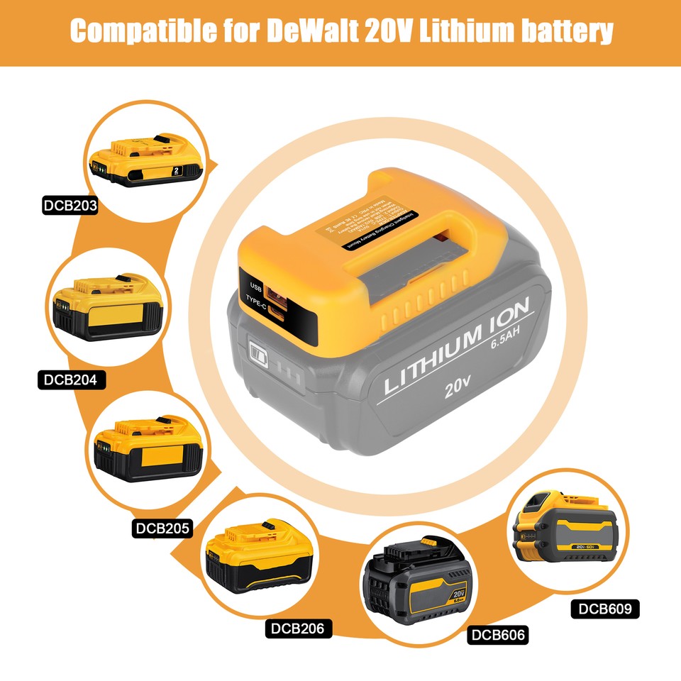 2 Pack USB Charger Adapter for De Walt 20V Li-ion Battery with Dual ...