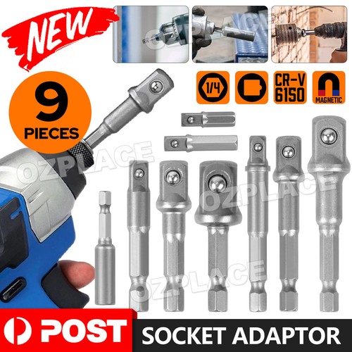 9Pc Drill Socket Adapter Hex Impact Driver Bit Extension Adaptor 1/4" 3 ...