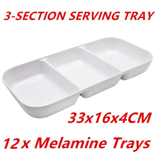 12x White Melamine Serving Trays 3-Section Platter Food Catering Party ...
