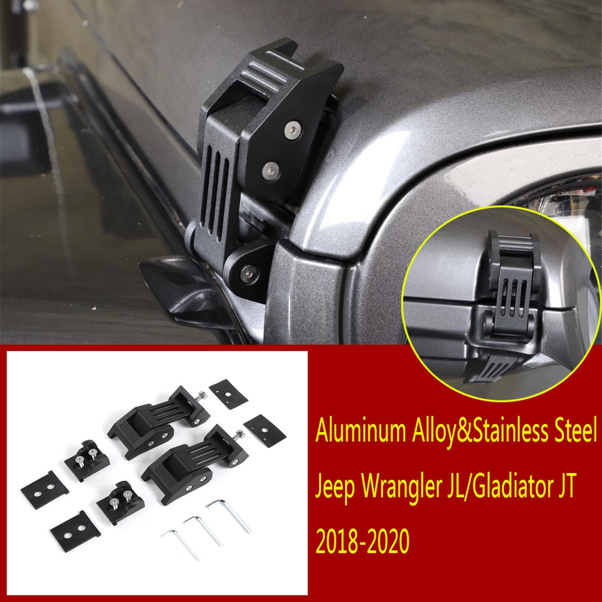 FSFY Black Hood Pins Lock Catch Brackets Cover, Exterior