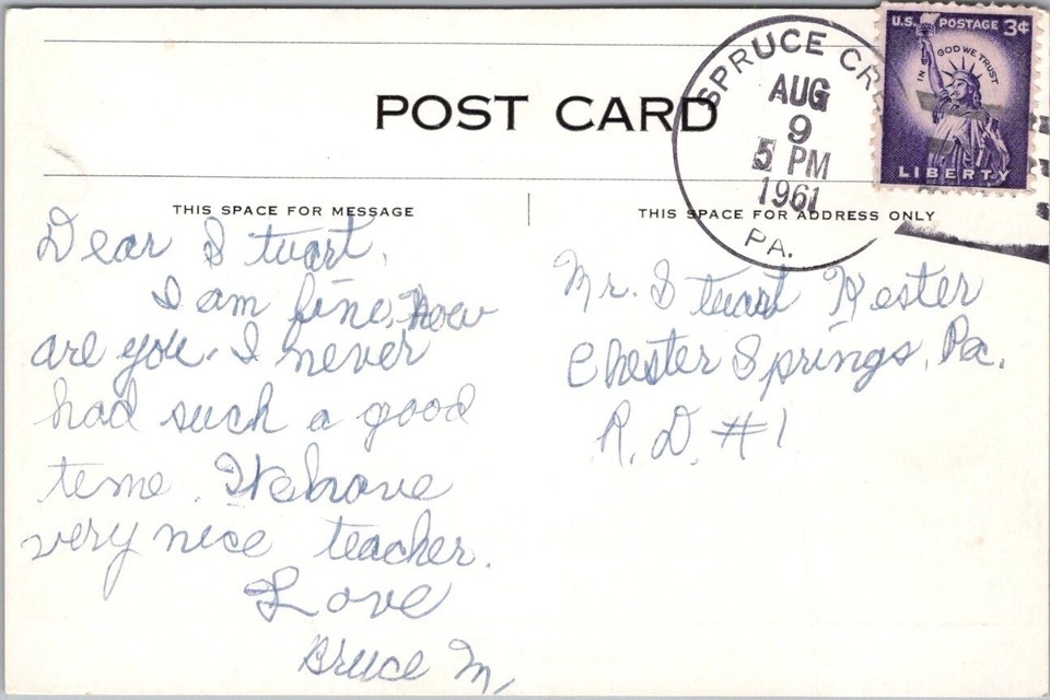 CAMP KANESATAKE Pennsylvania Postcard Entrance Sign 1961 SPRUCE CREEK ...