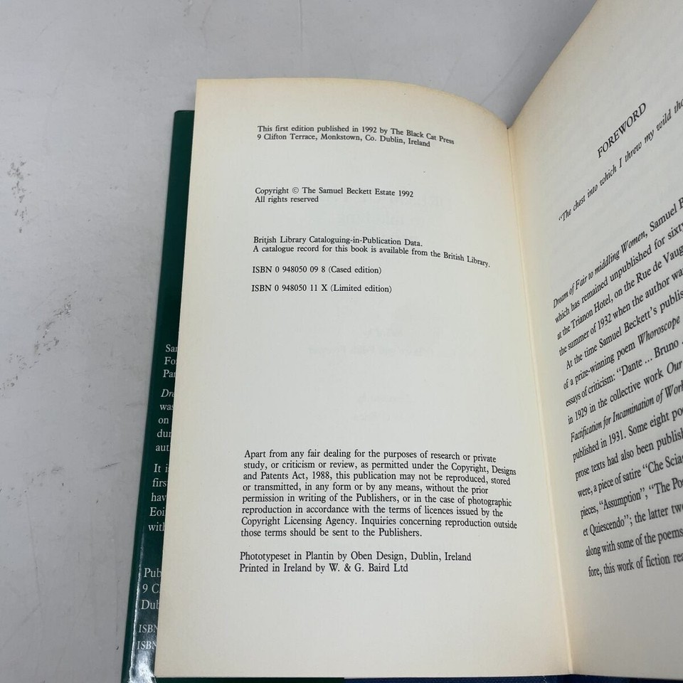 DREAM OF FAIR TO MIDDLING WOMEN by Samuel Beckett HC First Edition Like ...