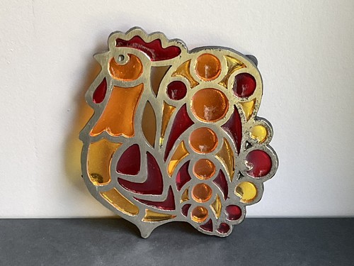 Vintage Holt Howard Stained Glass Rooster Trivet 5.5" Decoration ...