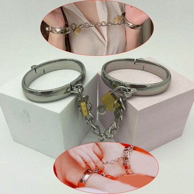 Metal Handcuffs Ankle Cuffs with Chain Bondage Restraints Wrist Slave ...