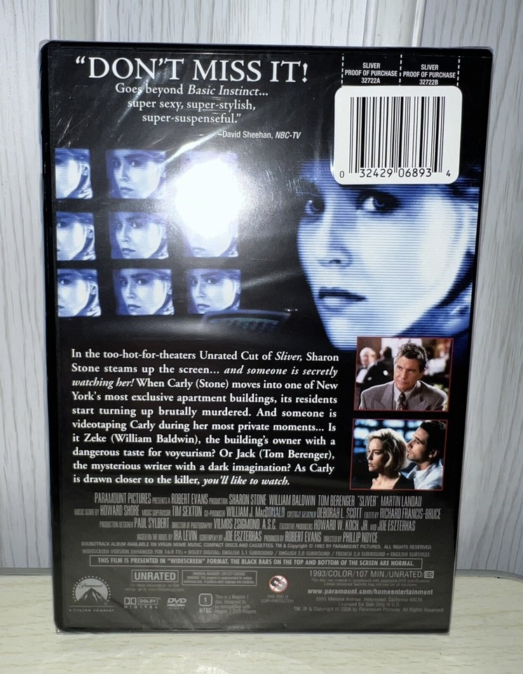 SEALED - Sliver (DVD, 2006, Unrated) Sharon Stone, William Baldwin ...