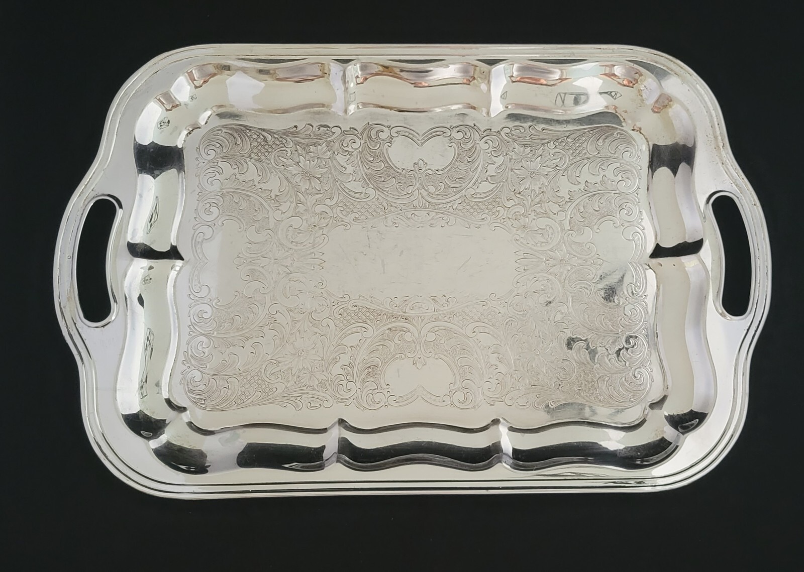 Vintage SHELTON WARE NYC SILVER BREAKFAST TRAY WITH ETCHED DESIGN 18.5 ...