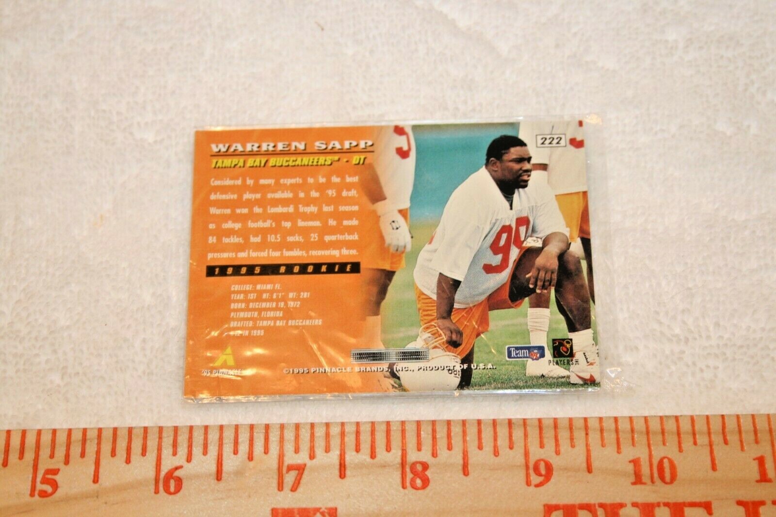 1995 Pinnacle Warren Sapp Rookie Card 2.5 x 3.5 Card 95 | eBay