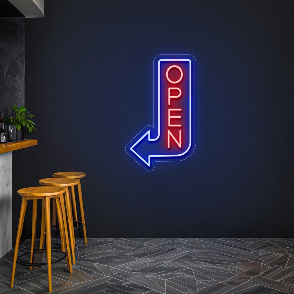 Light up Arrow Vertical Open Sign Neon Indoor Light, Storefront Shop ...