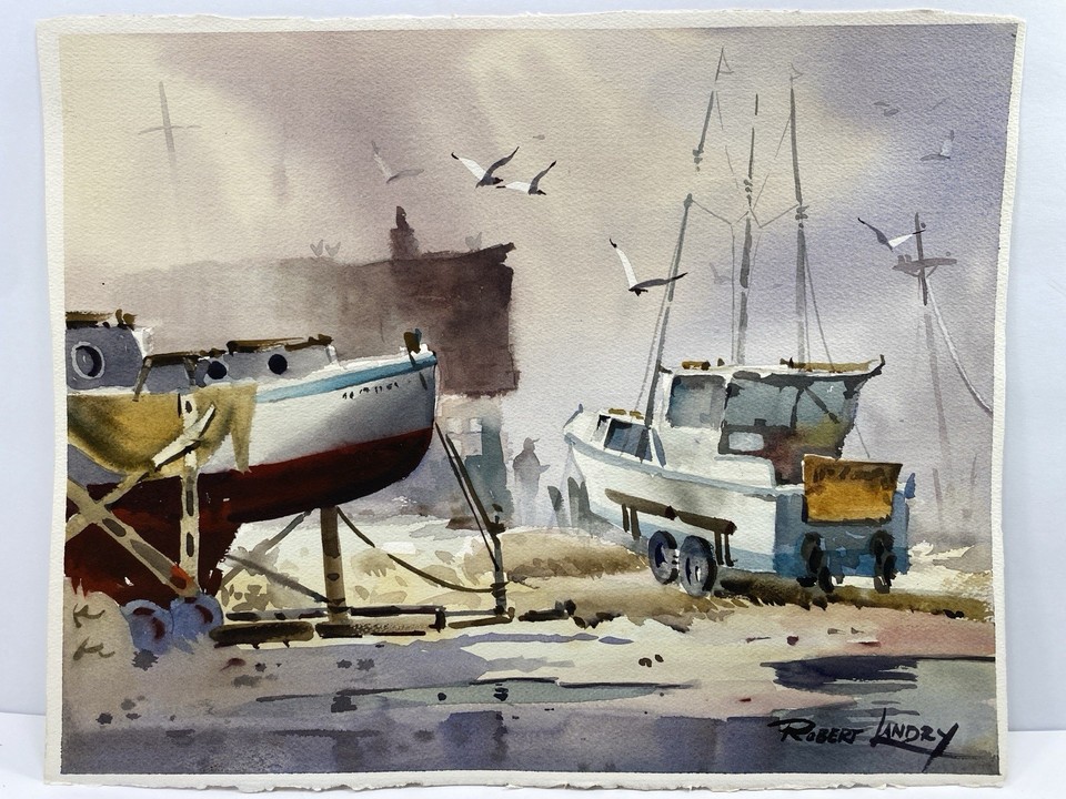 Robert Landry (1921-1991) Original Watercolor California Harbor Impressionist | eBay