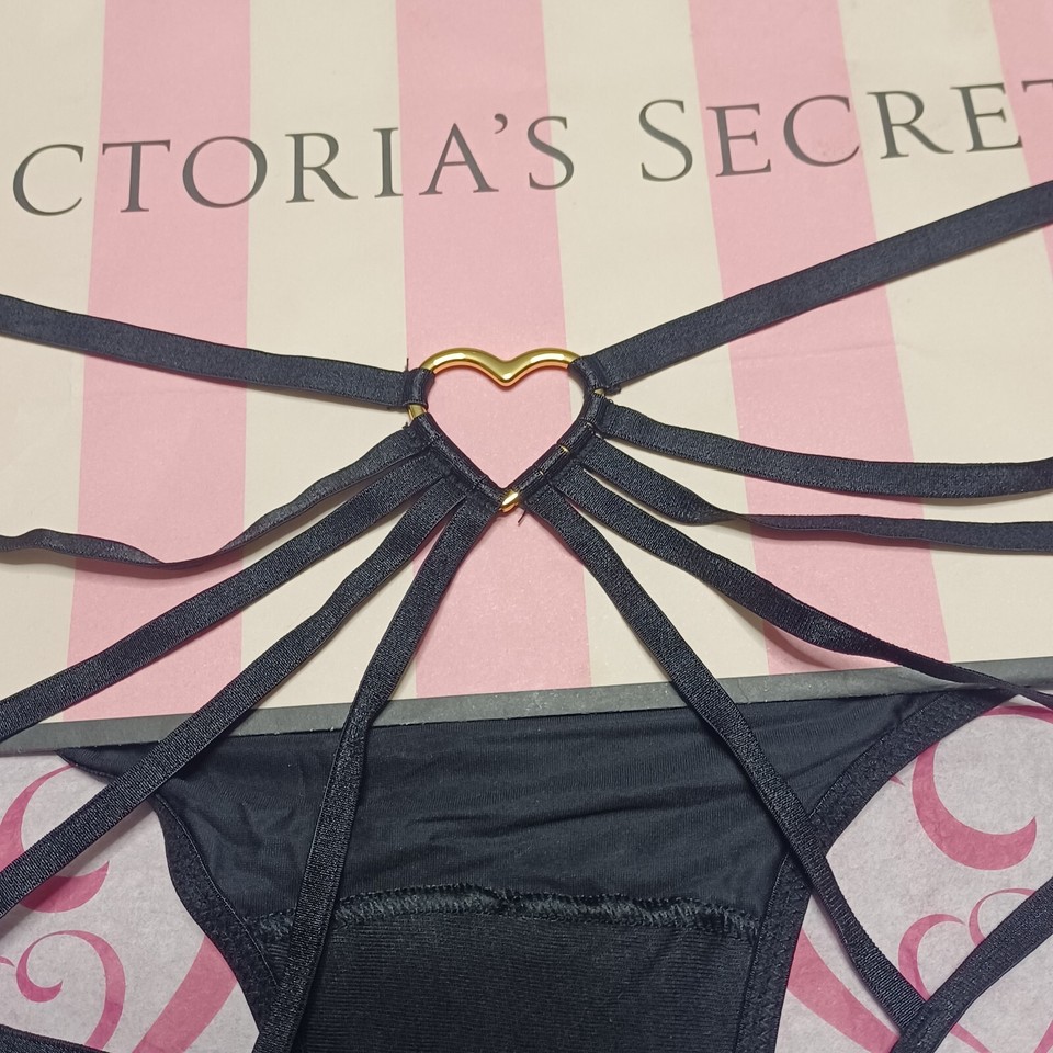 Victoria's Secret *VERY SEXY* OPEN BACK HEART HARDWARE CHEEKY *BLACK ...