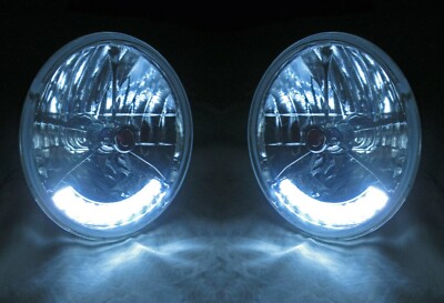 Street Hot Rod 7" Tri Bar Red Dot H4 Headlights PAIR w WHITE LED Turn ...