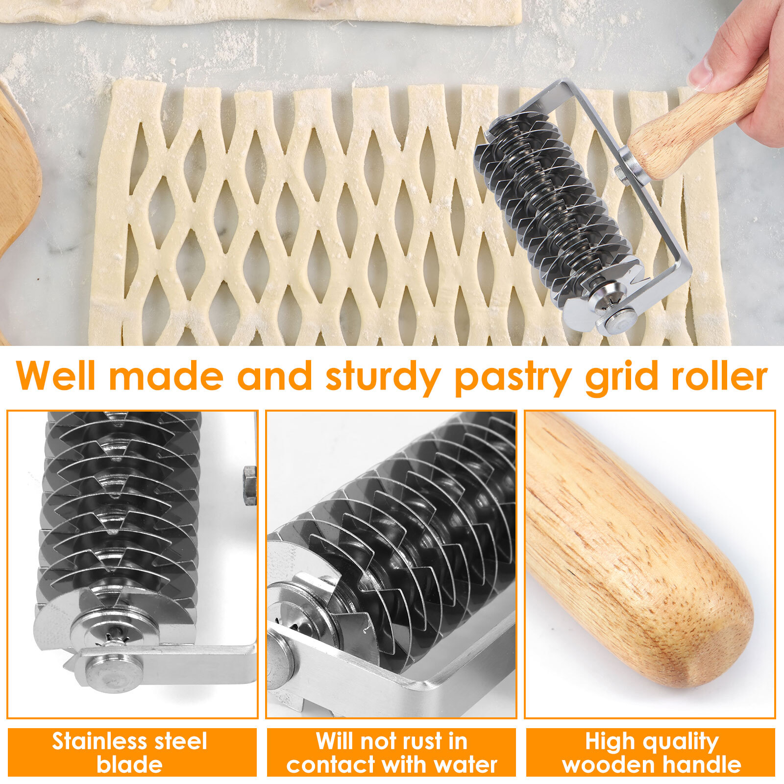Lattice Cutter Stainless Steel Dough Lattice Roller with Wooden Handle ...