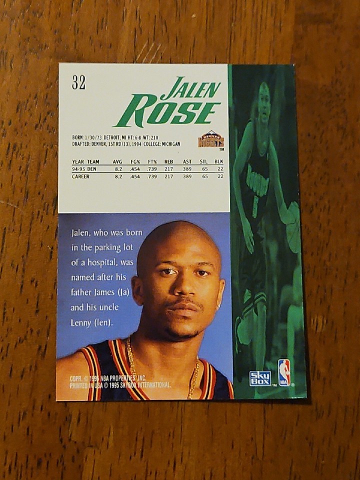 1995 1996 95 96 SKYBOX BASKETBALL CARD JALEN ROSE #32 | eBay