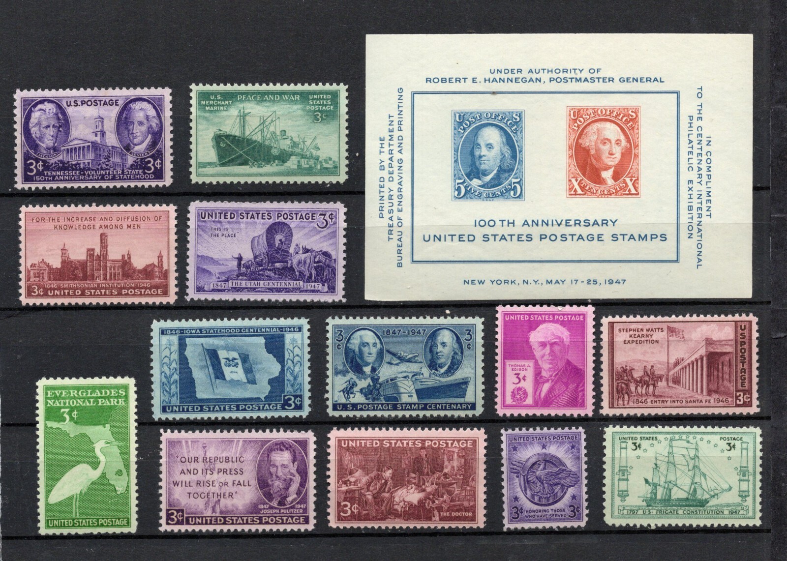 1946-47 U.S. FULL COMMEMORATIVE STAMP SET #939-952 MINT NH FREE ...