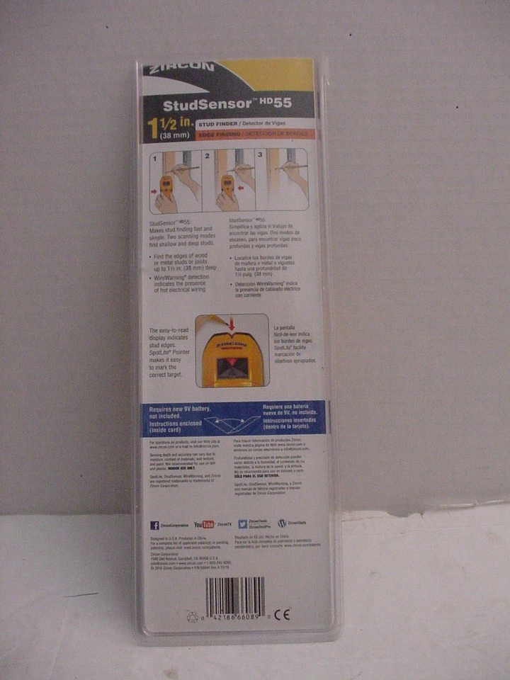 Zircon StudSensor HD55 Stud Finder for Wood or Metal Studs Tested ...
