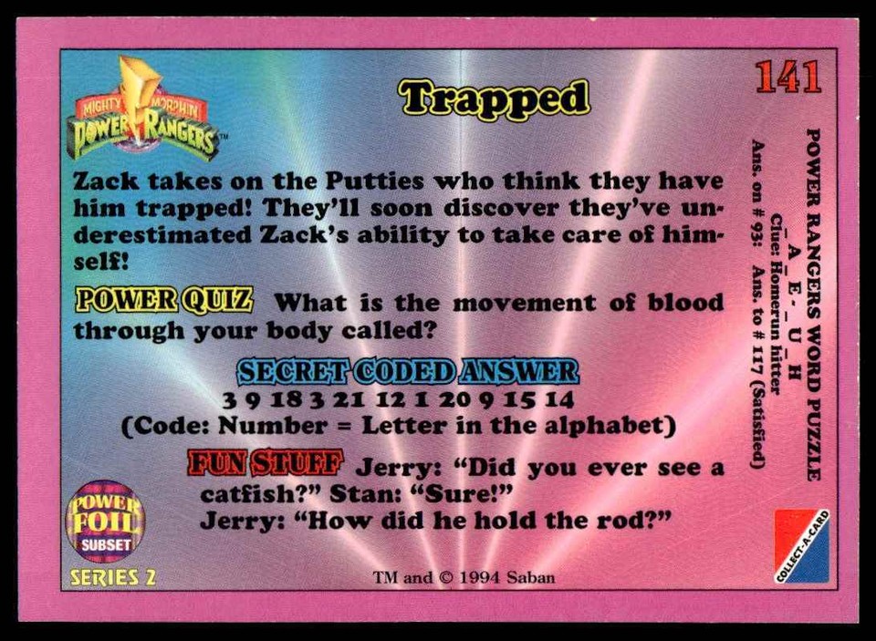 1994 Saban Power Rangers Trapped Power Foil Subset #141 | eBay