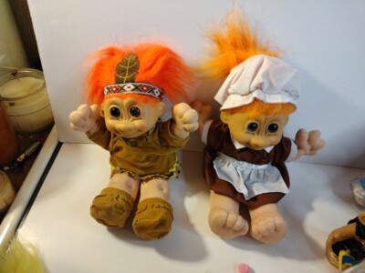 Vtg Russ Native American Troll & Girl Pilgrim Troll Plush Hard Face ...