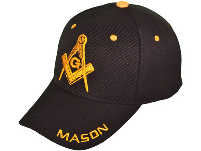 Black Masonic Baseball Cap - Golden Masonic Symbol brim Mason text ...