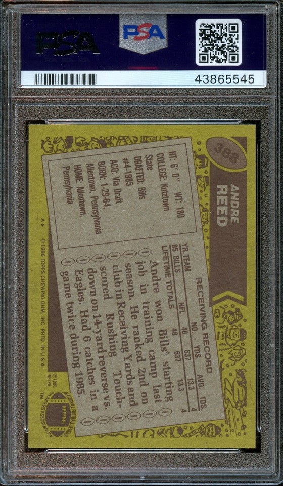 1986 Topps ANDRE REED Rookie #388 PSA 7 NM Football Card | eBay
