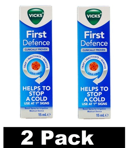 2 x Vicks First Defence Nasal Spray 15mL Trap Inactive Remove Cold ...