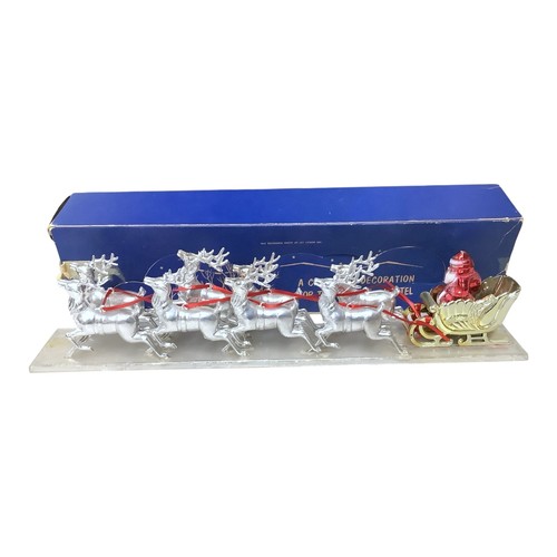 Vtg. Bradford Santa & His 8 Silver Reindeer Display Plastic w/ Box Gold Sleigh | eBay
