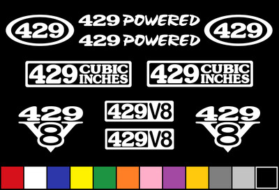429 CI V8 POWERED 10 DECAL SET ENGINE BOSS STICKERS EMBLEMS FENDER ...