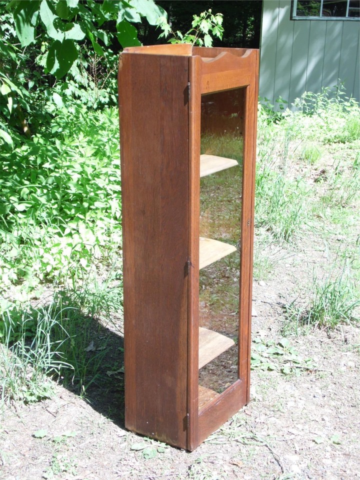 Antique Solid Oak Glass Front Chimney Cabinet Bookcase Display Case ...