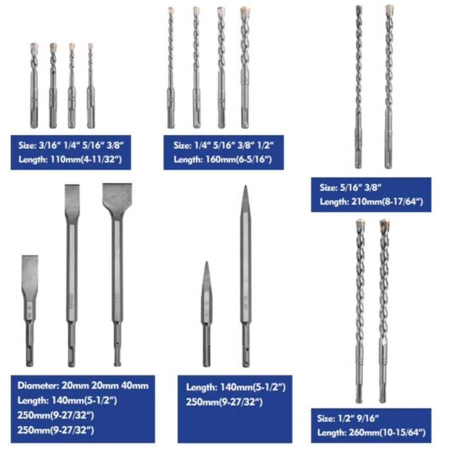 17PC Drill Bits & Chisel SDS PLUS Rotary Hammer BIt Set Fits Bosch ...