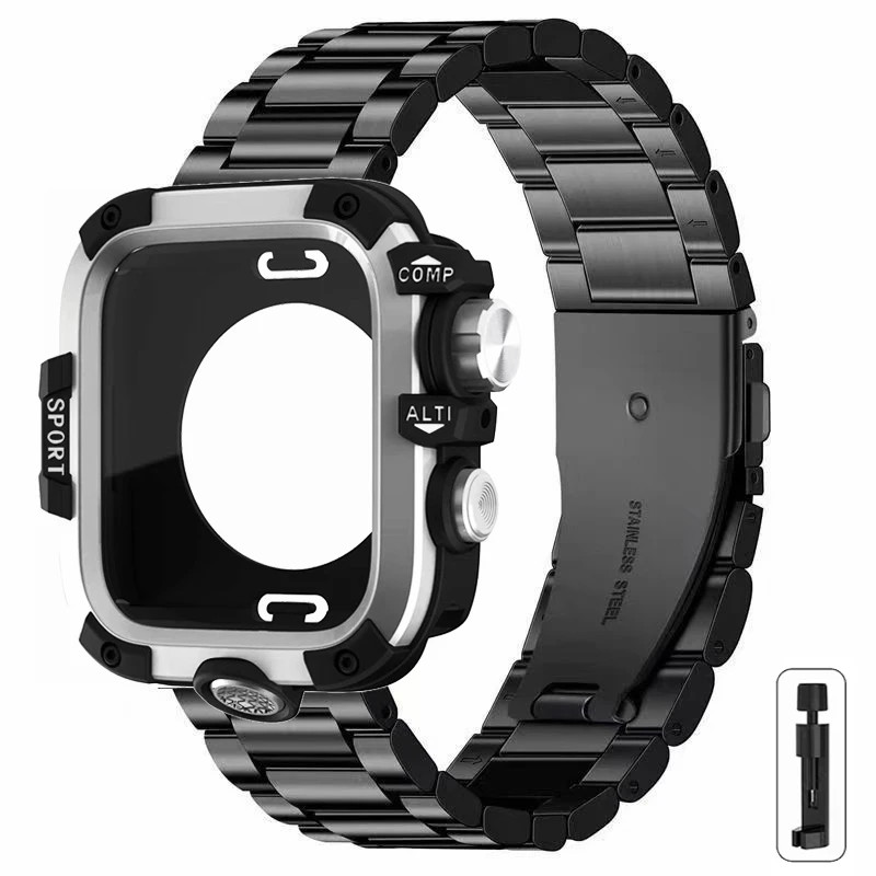 Stainless Steel Band+Metal Rugged Case For Apple Watch Ultra 11 10 9 8 ...