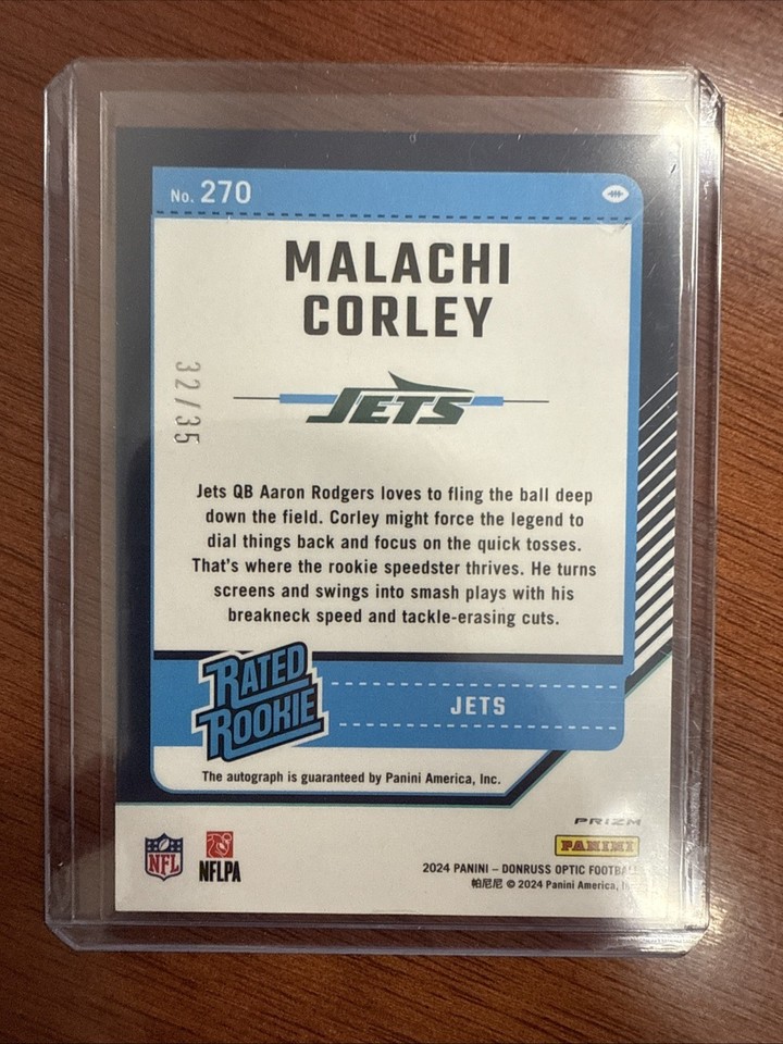 2024 Donruss Optic Malachi Corley Purple Rated Rookie On Card Auto /35 ...