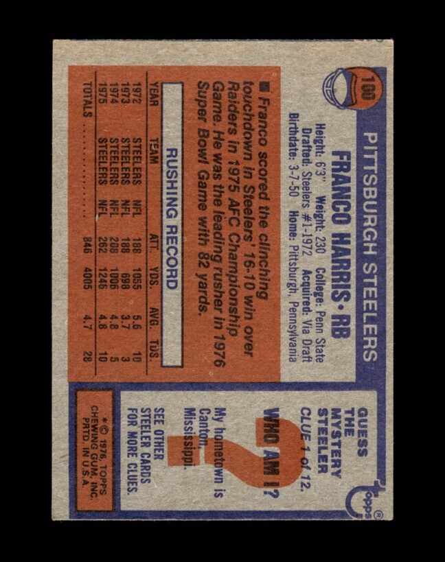 1976 Topps Set-Break #100 Franco Harris VG-VGEX *GMCARDS* | eBay