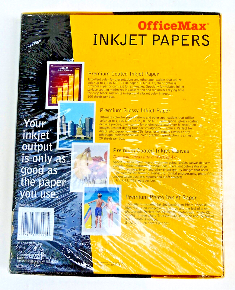 OFFICEMAX PHOTO INKJET PAPER 100 SHEETS 8.5" X 11 PREMIUM GLOSSY BRIGHT ...