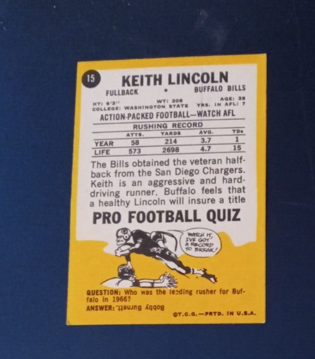1967 Topps Keith Lincoln Card #15 near mint (see scan) | eBay