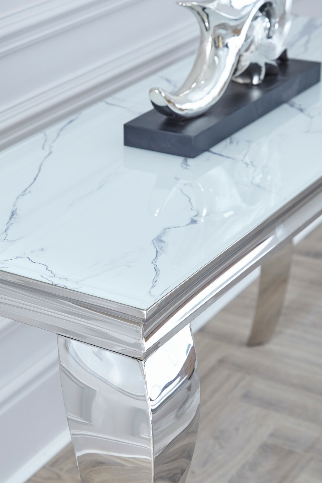 NICHES 100cm Louis Chrome Console Hall Table White Marble, White Black ...