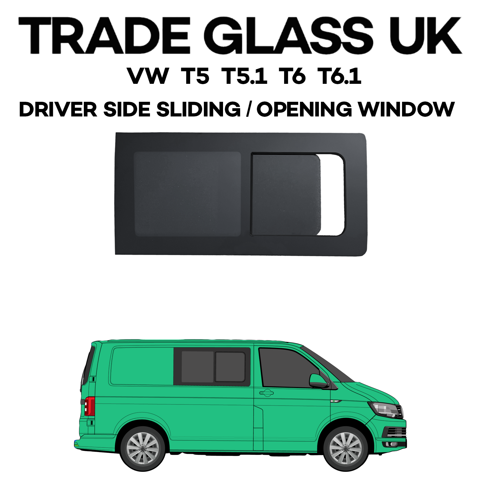 VW T6 T6.1 Transporter Driver Side SLIDING Tinted Window, VW T6 Side ...