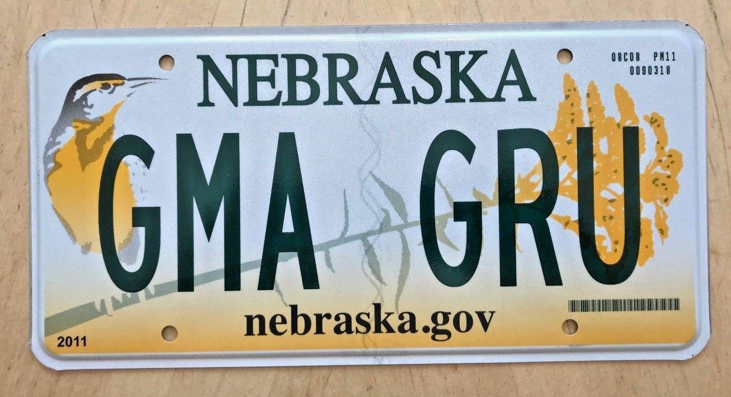 NEBRASKA BIRD VANITY LICENSE PLATE " GMA GRU " GOOD MORNING AMERICA ...
