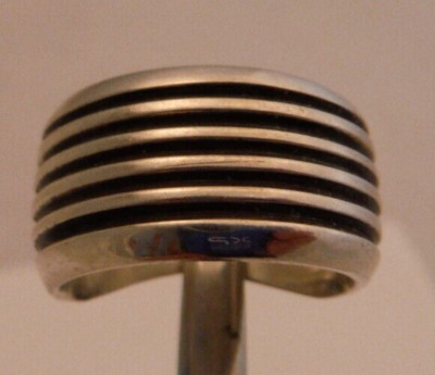 Native American Sterling Silver PHILBERT BEGAY Wide Tapered Band Ribbed ...