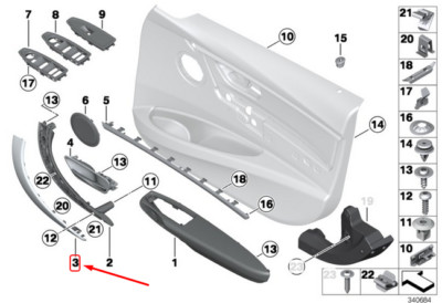BMW 3 F30 Front Right Door Pull Trim 51417348942 7348942 NEW GENUINE ...
