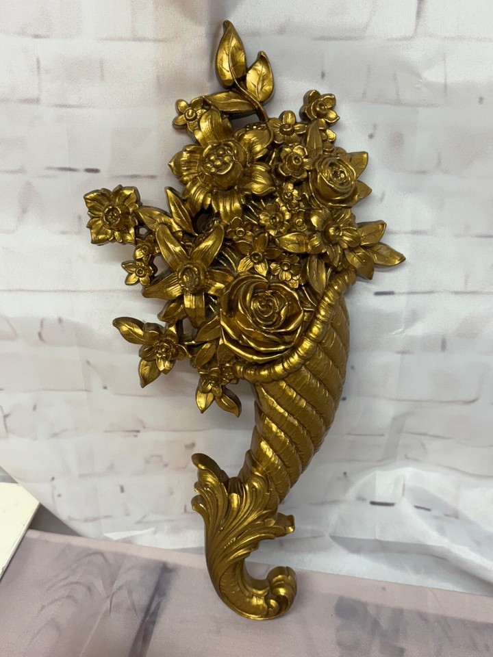 Vintage Pair Syroco Gold Cornucopia Fruits Flowers Wall Décor 1965 Wall ...
