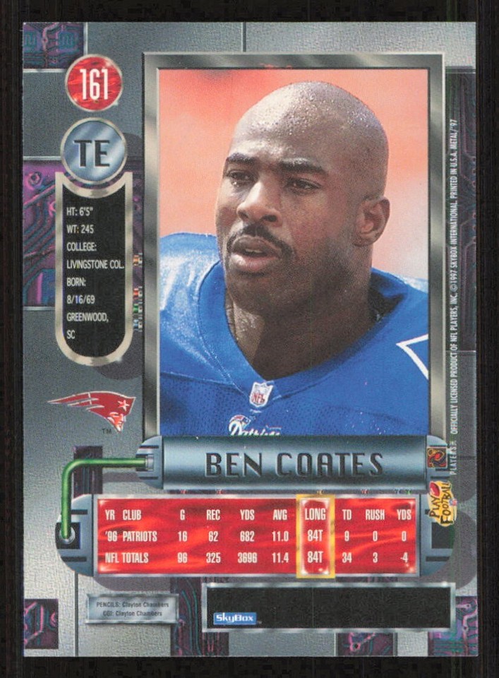1997 Metal Universe BEN COATES card #161 NEW ENGLAND PATRIOTS Football ...