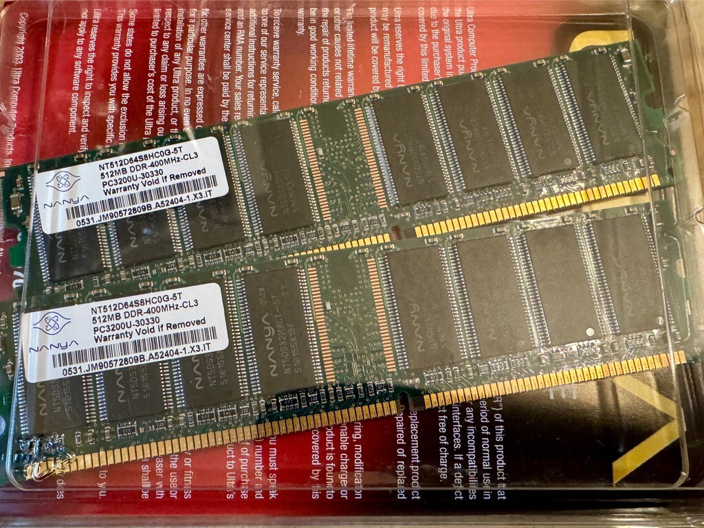 2X Nanya Memory 512MB DDR RAM 400MHz CL3 PC3200U 30330 NT512D64S8HC0G ...