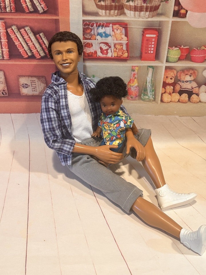 Happy Family Barbie Doll Dad & Son Alan & Ryan African-American Black ...
