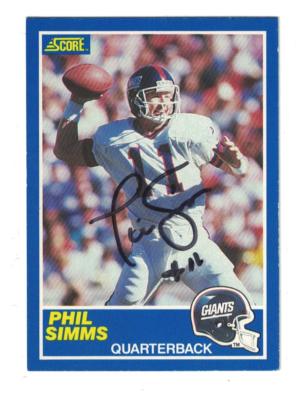 Phil Simms AUTOGRAPHED 1989 SCORE FOOTBALL CARD SIGNED NEW YORK GIANTS ...