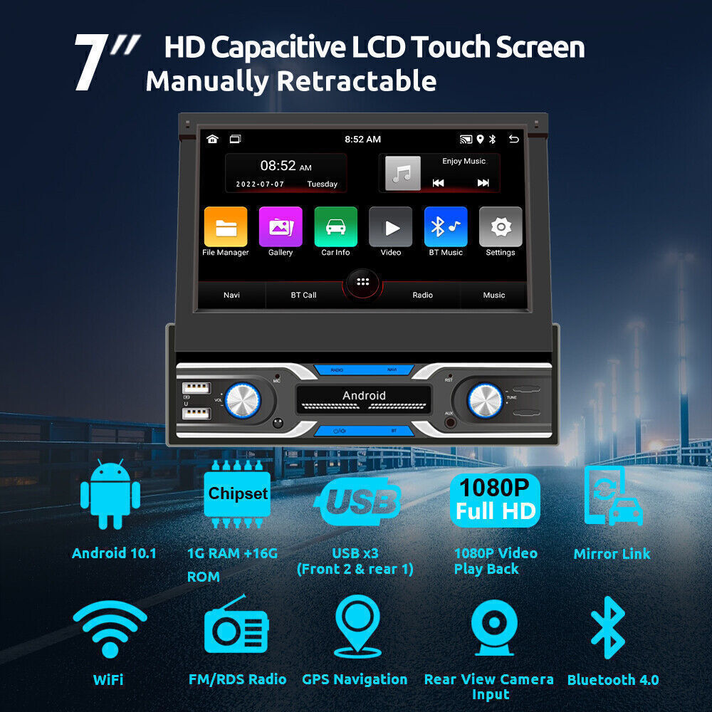 ESSGOO 7''1 Din Car Stereo Flip Out Head Unit GPS Navi BT Touch Screen ...