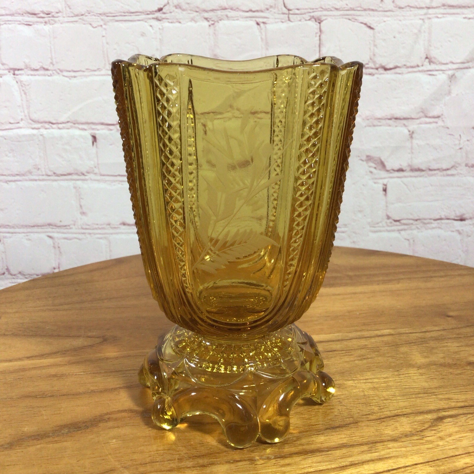 Vintage Amber Glass Etched Spooner | eBay